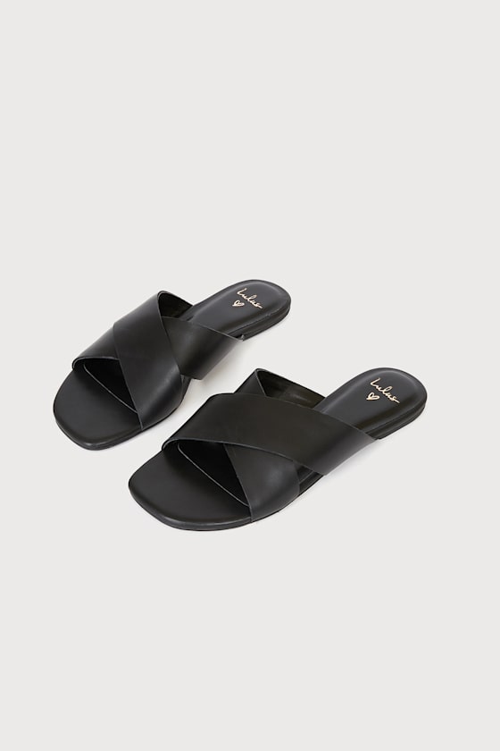 Black Sandals - Genuine Leather Sandals - Slide Sandals - Lulus