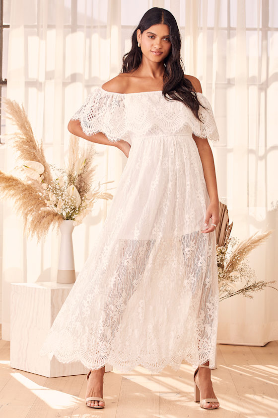 White Maxi Dress - Off-the-Shoulder Dress - Embroidered Lace Maxi - Lulus