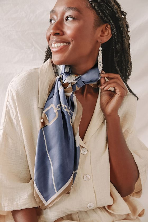 Cute Slate Blue Scarf - Multi Print Scarf - Handkerchief Scarf - Lulus