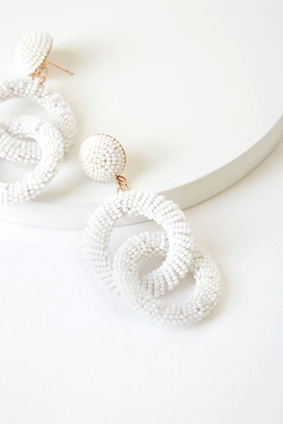 Chic White Earrings - Beaded Earrings - Beaded Statement Earrings - Lulus