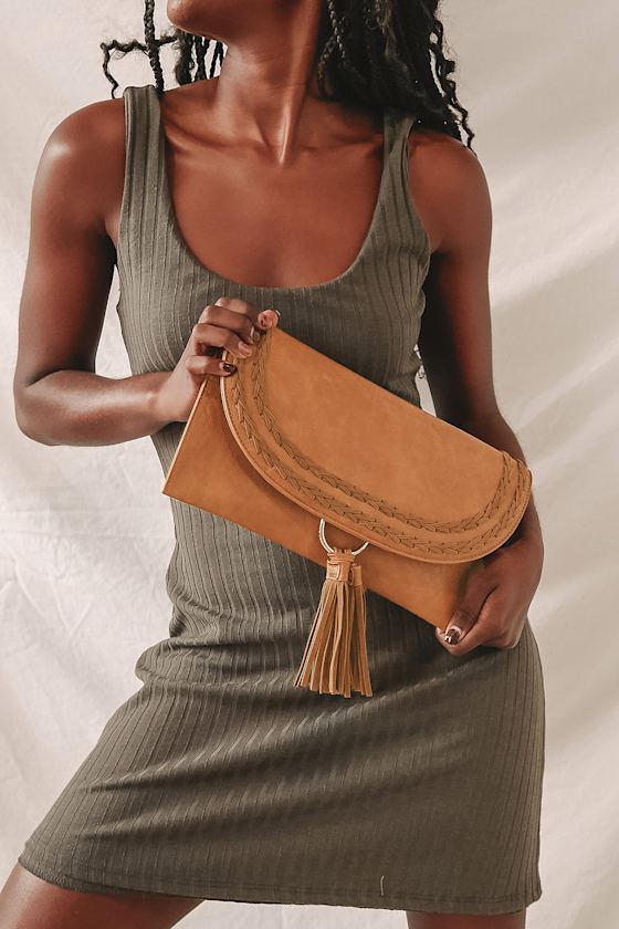 Cute Tan Clutch - Tassel Clutch - Whip-stitch Clutch - Lulus