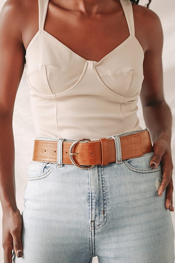 Brown Croc Belt - Crocodile-Embossed Belt - Faux Leather Belt - Lulus