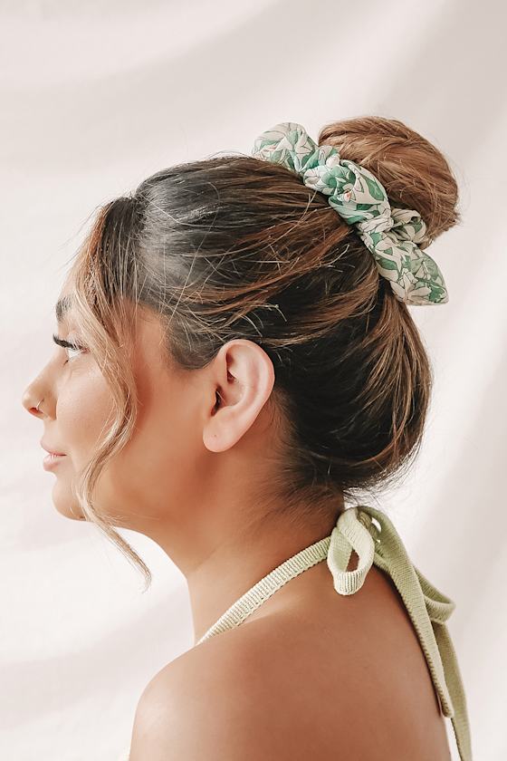 Green Scrunchie Set - Floral Print Scrunchie Set - Scrunchie Set - Lulus