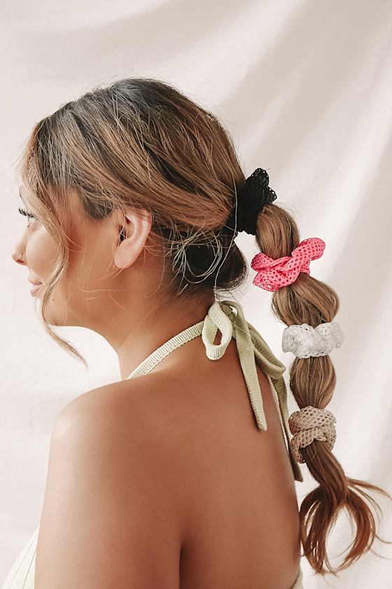 Neon Pink Scrunchie Set - Mesh Scrunchies - 4 Piece Scrunchie Set - Lulus