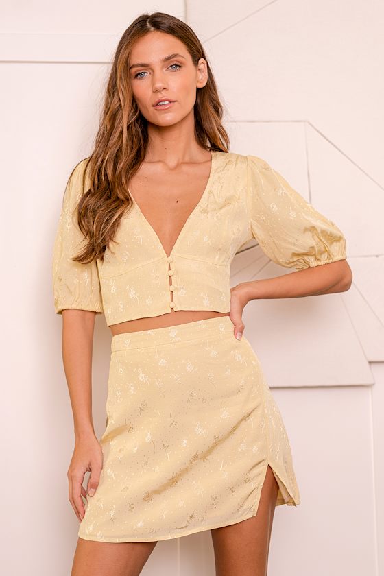 Light Yellow Skirt - A-Line Mini Skirt - Jacquard Mini Skirt - Lulus