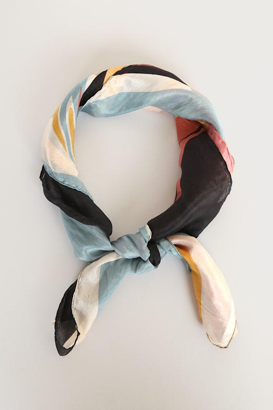 Red Multi Scarf - Abstract Print Scarf - Genuine Silk Scarf - Lulus