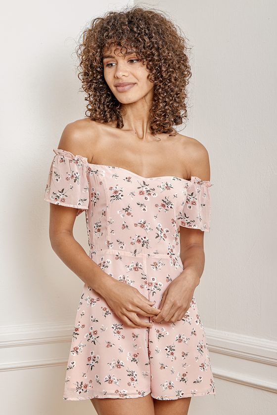 Light Pink Floral Romper - OTS Romper - Short Sleeve Romper - Lulus