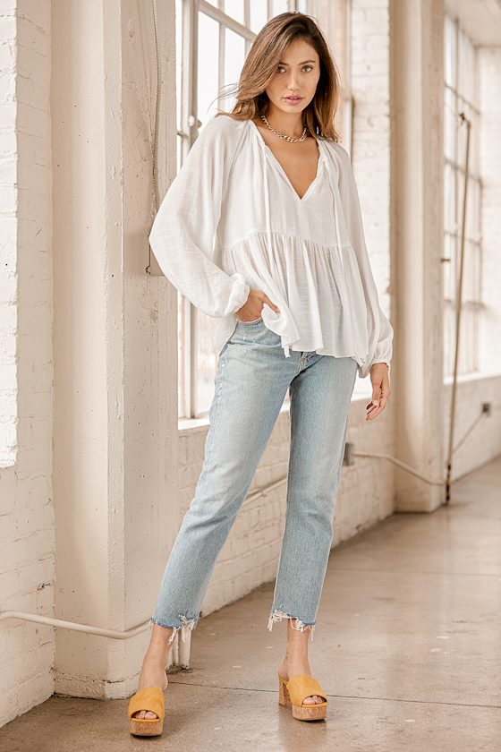 White Long Sleeve Top - Billowy Top - Flowy White Top - Lulus