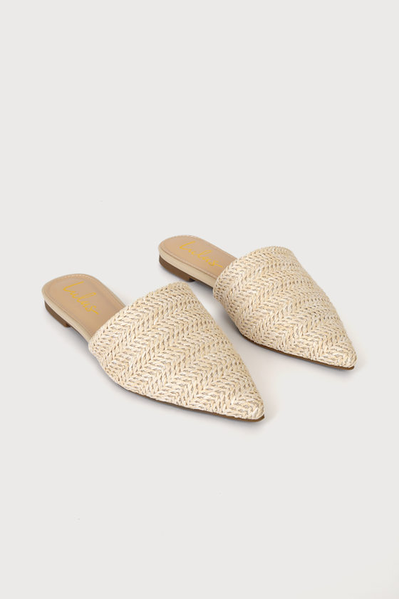 Beige Straw Slides - Pointed-Toe Slides - Woven Straw Slides - Lulus
