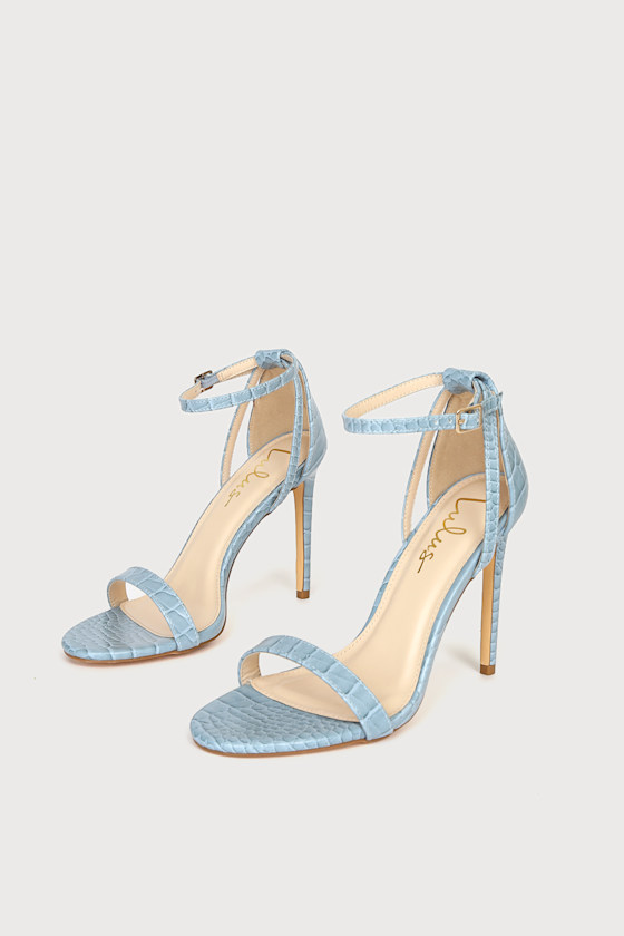 Blue Crocodile Embossed Heels - Ankle Strap Heels - High Heels - Lulus