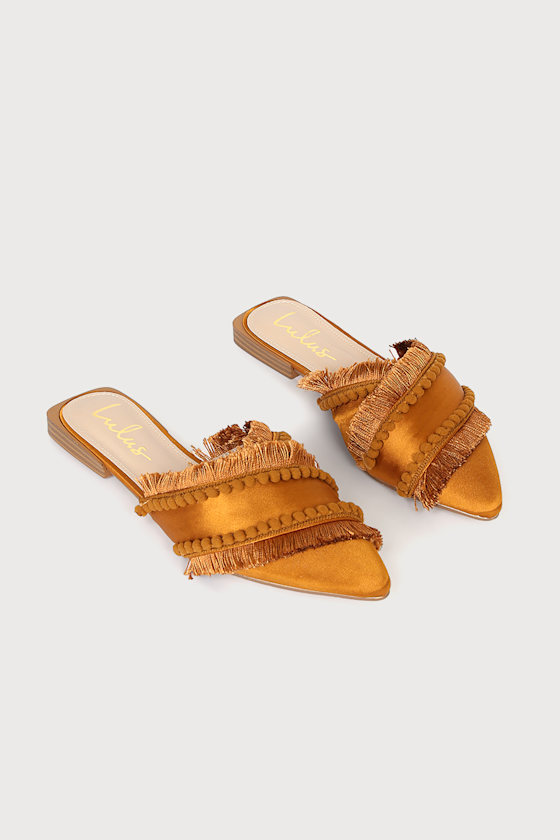 Copper Satin Mules - Pointed-Toe Mules - Fringe Mule Slides - Lulus