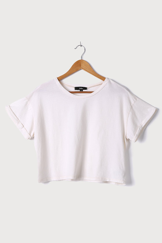 Cream Tee - Cute Cropped Tee - Short Sleeve Crop Top - Lulus