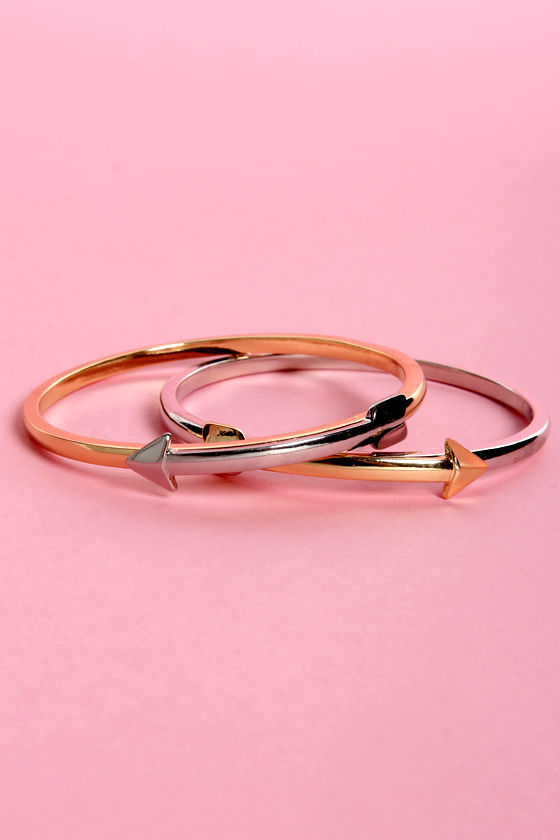 Cool Arrow Bangle Set - Gold and Silver Bangle Set - Stacking Bracelets ...