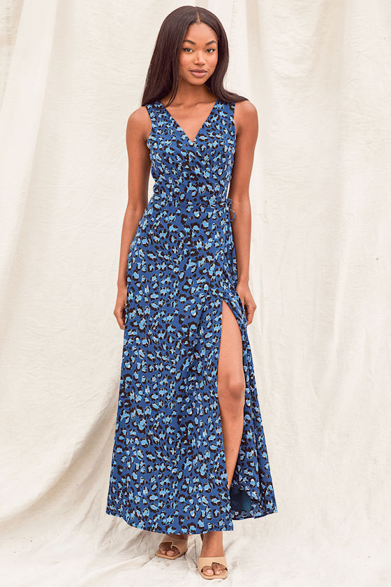 Leopard Print Maxi Dress - Wrap Dress - Teal Blue Maxi Dress - Lulus