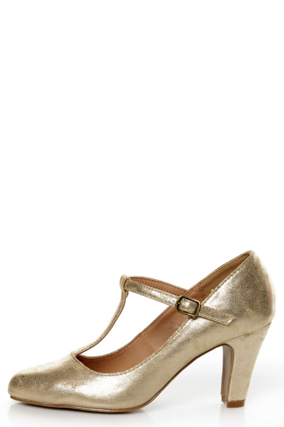 GoMax Roxanne 01X Gold Metallic T-Strap Pumps - $48.00 - Lulus