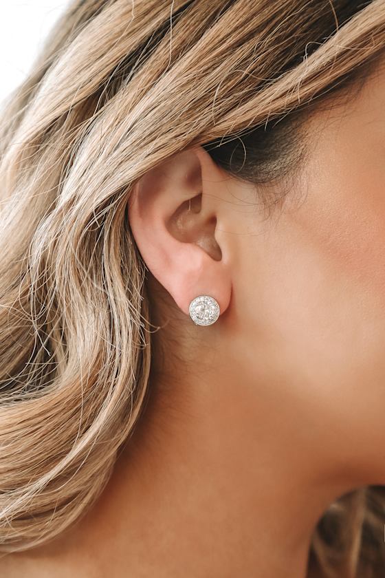 Silver Rhinestone Earrings - Rhinestone Stud Earrings - Studs - Lulus
