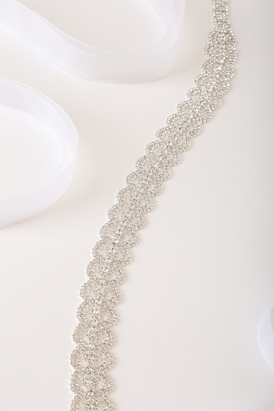 Bridal Sash Belt - Silver Rhinestone Belt - Rhinestone Sash Belt - Lulus