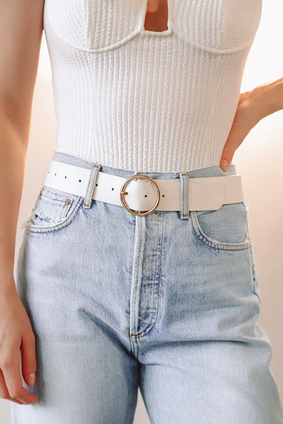 Minimalist White Belt - Faux Leather Belt - Circle Belt - Lulus