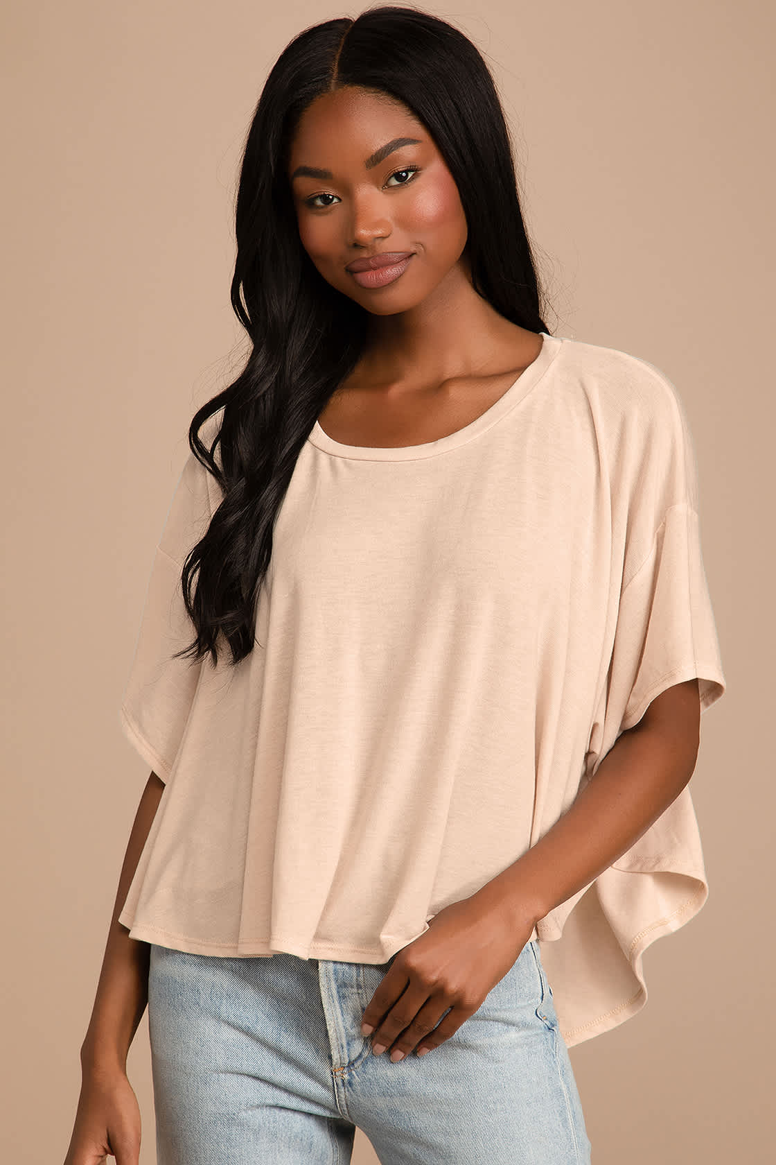 Cream Crew Neck Top - Short Sleeve Top - High-Low Top - Lulus