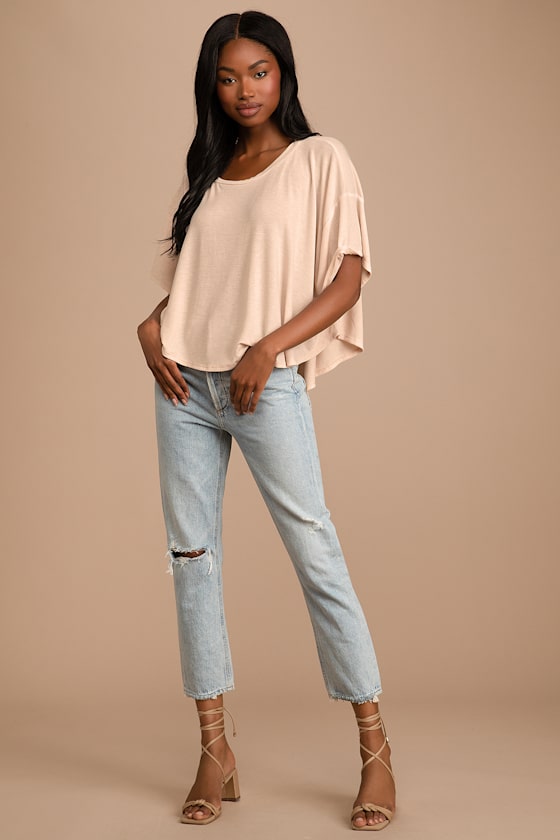 Cream Crew Neck Top - Short Sleeve Top - High-Low Top - Lulus