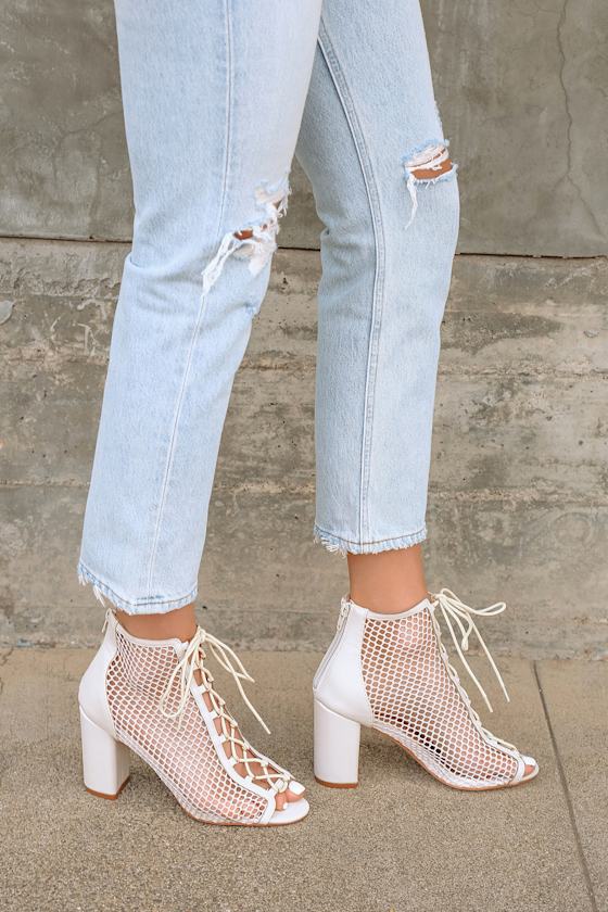Bone Booties - Mesh Bootie - Peep-Toe Boots - Lace-Up Boots - Lulus
