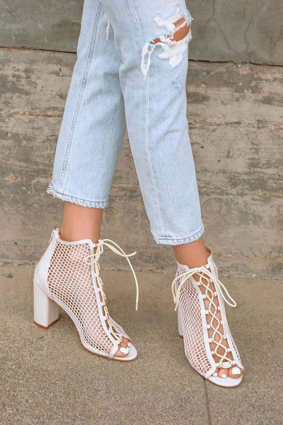 Bone Booties - Mesh Bootie - Peep-Toe Boots - Lace-Up Boots - Lulus