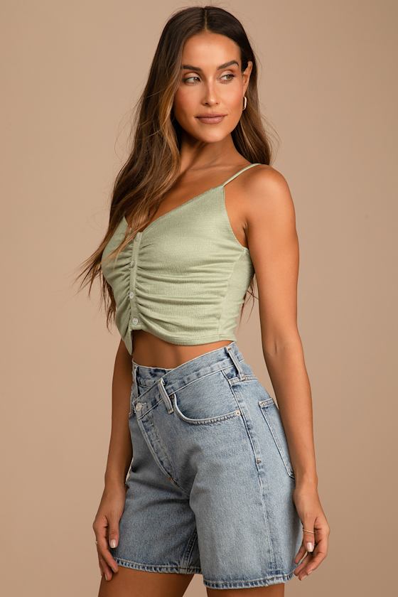 Sage Green Tank Top - Button Front Tank - Trendy Cropped Tank Top - Lulus
