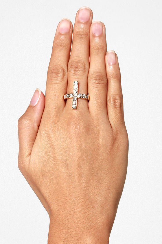 Cute Gold Ring - Cross Ring - Rhinestone Ring - $11.00 - Lulus
