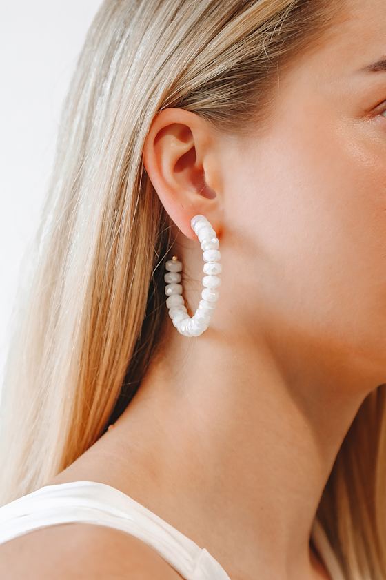 White Beaded Hoops - Beaded Hoop Earrings - Beaded Earrings - Lulus