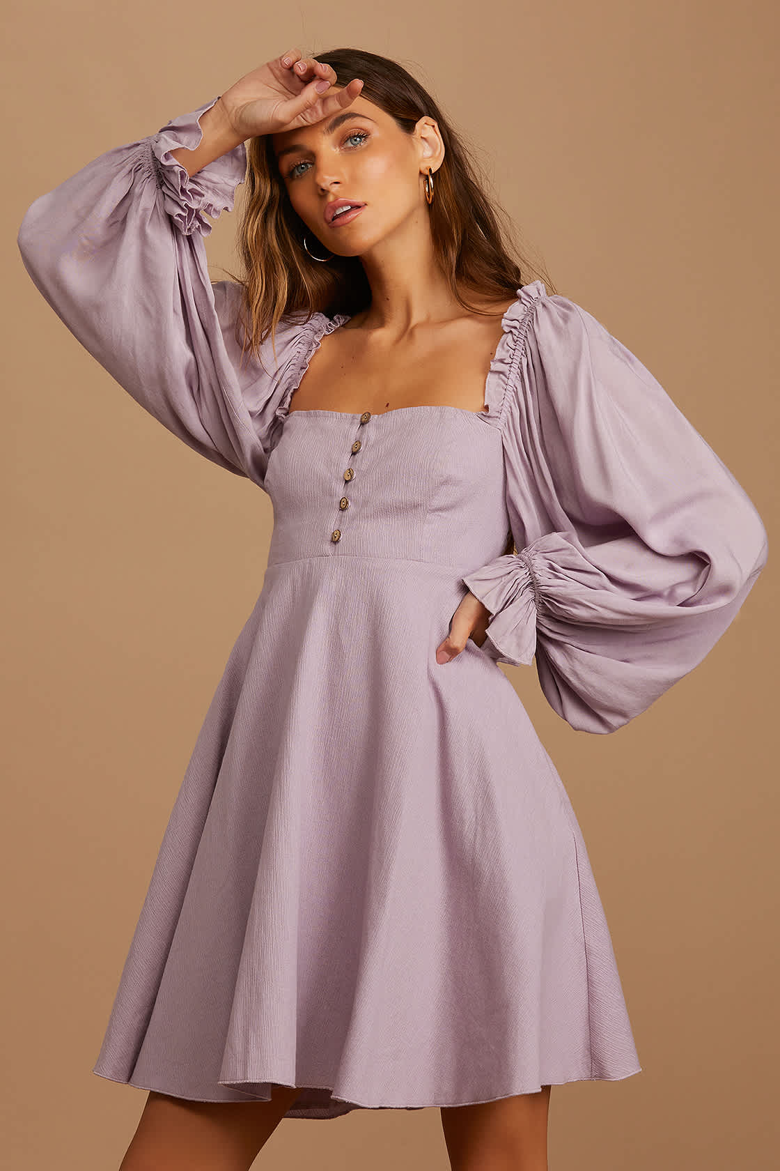 Lilac Mini Dress - Button-Up Dress - Long Sleeve Mini Dress - Lulus