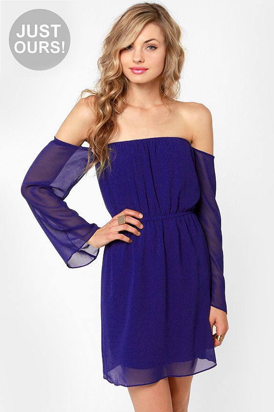 Cute Off-the-Shoulder Dress - Blue Dress - $42.00 - Lulus