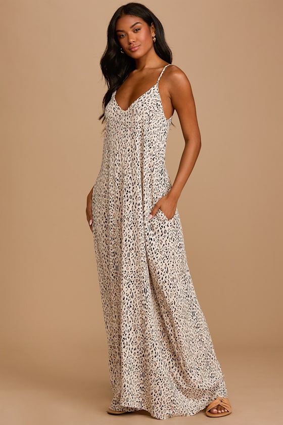Beige Leopard Print Dress Loose Maxi Dress Leopard Sundress Lulus
