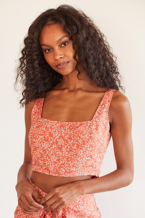 Coral Print Top - Square Neck Tank Top - Crop Top - Women's Tops - Lulus