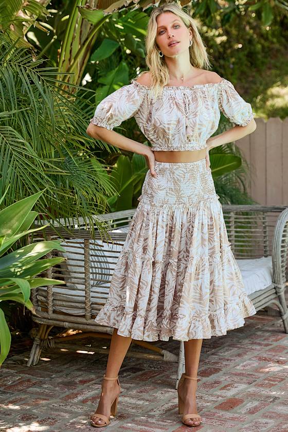 Tan Leaf Print Top - Leaf Print Crop Top - Tropical Crop Top - Lulus