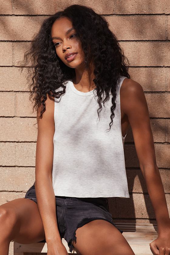 Heather Grey Muscle Tee - Basic Sleeveless Top - Muscle Tank - Lulus