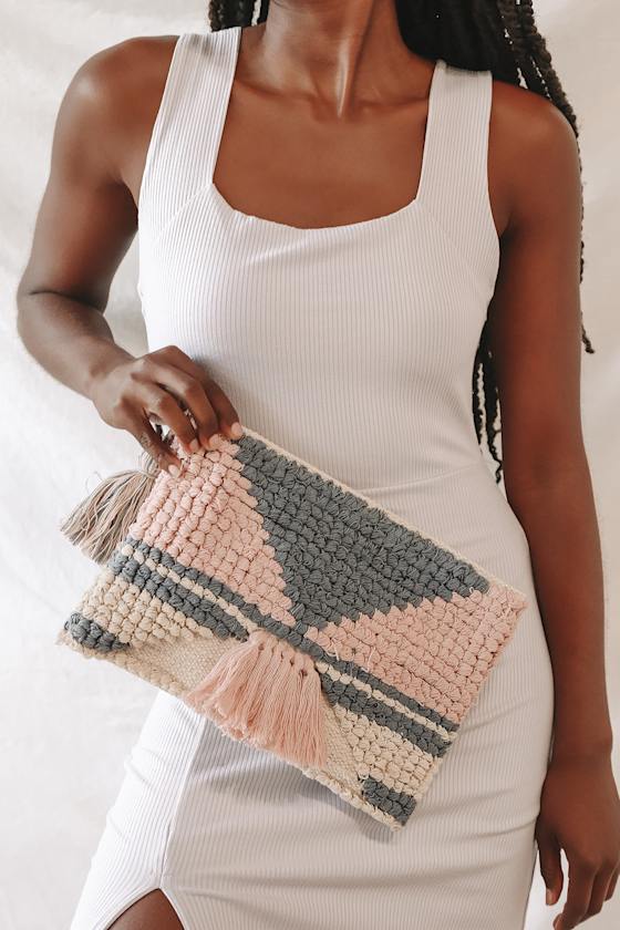 Pink Woven Clutch - Woven Fringe Clutch - Tassel Clutch Bag - Lulus