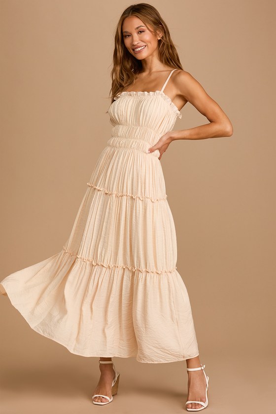 Blush Maxi Dress Tiered Dress Sleeveless Dress Pleated Maxi Lulus