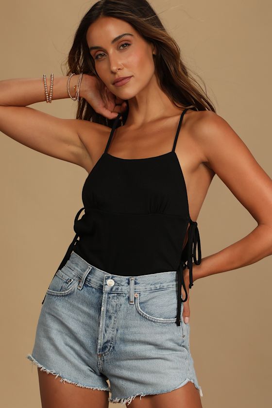 Black Bodysuit - Side-Tie Bodysuit - Side-Tie Tank Top - Lulus