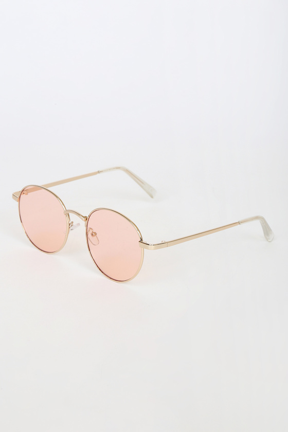 Gold and Pink Sunglasses - Round Sunglasses - Pink Sunnies - Lulus