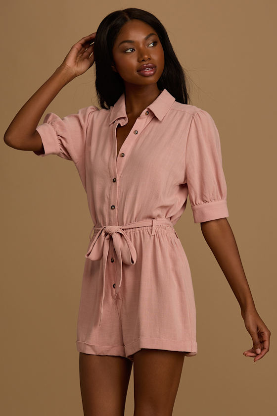 Blush Romper - Linen Romper - Button-Up Romper - Pink Romper - Lulus