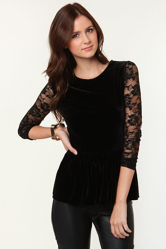 Pretty Velvet Top - Lace Top - Peplum Top - $40.00 - Lulus