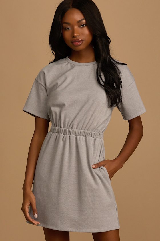 Grey Mini Dress - Cutout Mini Dress - Crew Neck Dress - Lulus