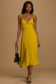 Chartreuse Midi Dress Tie Side Dress Tie Strap Midi Dress Lulus
