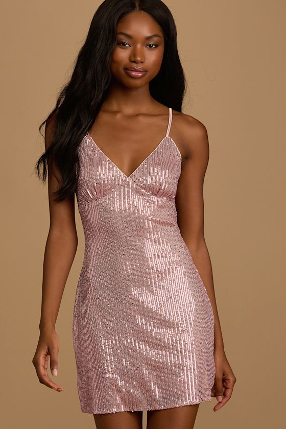 Light Pink Mini Dress Pink Sequin Dress V Neck Mini Dress Lulus