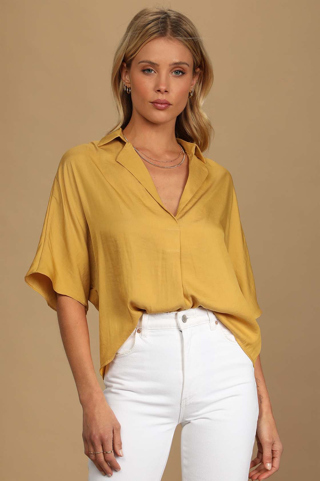 Mustard Yellow Top - Collared Top - Short Sleeve Top - Lulus