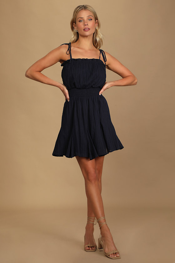 Navy Blue Mini Dress - Tie-Strap Dress - Mini Skater Dress - Lulus