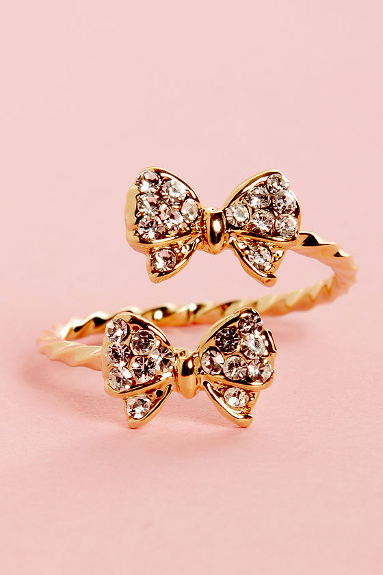 Pretty Gold Ring - Rhinestone Ring - Bow Ring - $11.00 - Lulus