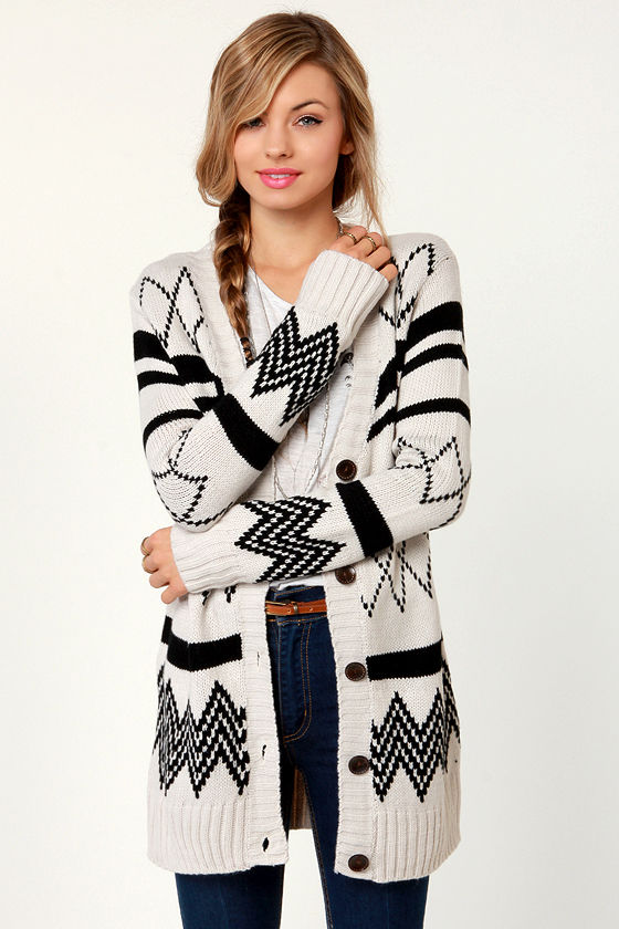 Cute Print Sweater Ivory Sweater Cardigan Sweater 56 00 Lulus