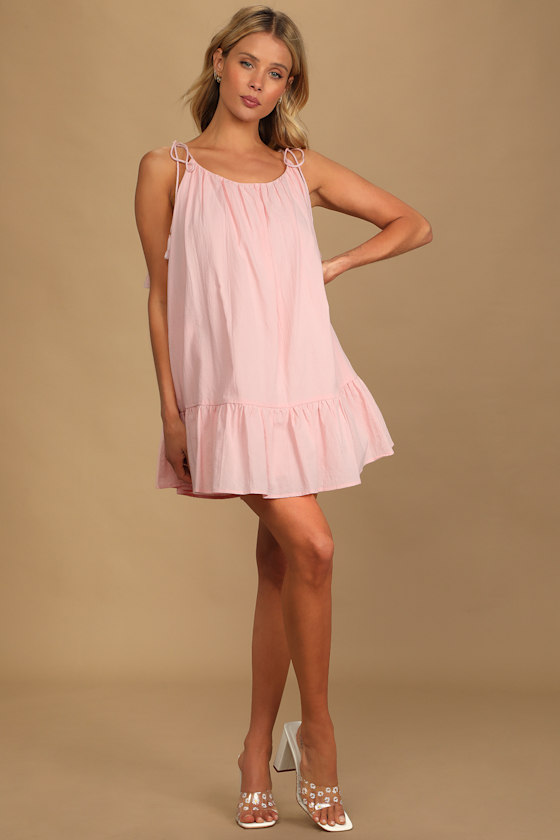 Light Pink Dress - Mini Dress - Cotton Dress - Swing Dress - Lulus