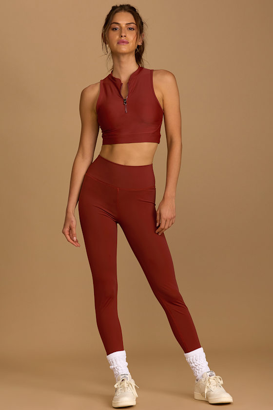 Rust Red Sports Bra - Active Tank - Half Zip Active Tank Top - Lulus